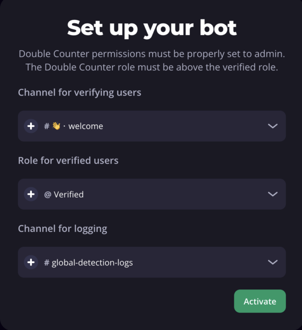 Features and settings - Double Counter - Discord Verification Bot | Alt Detector & VPN Blocker